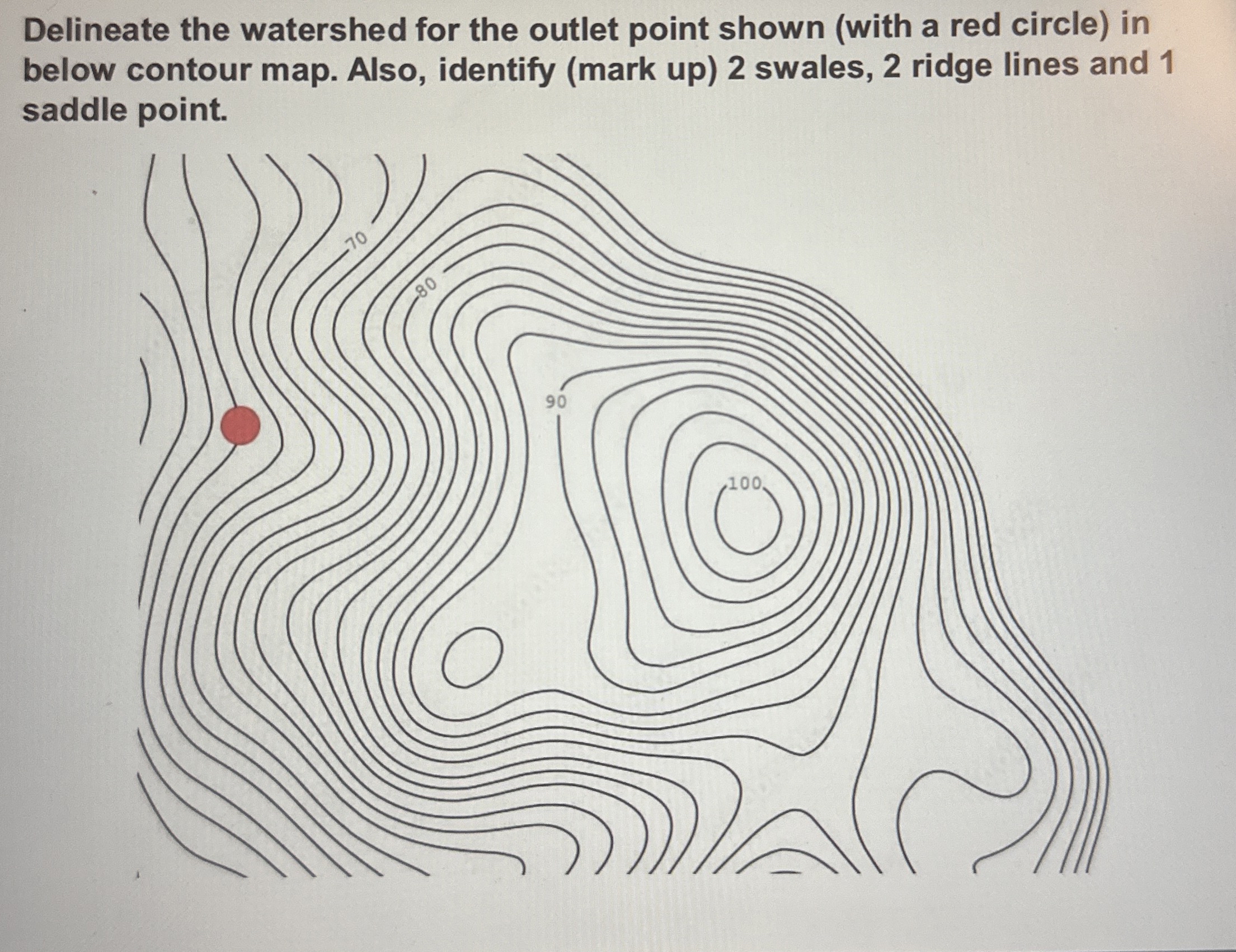 [Solved]: Delineate the watershed for the outlet point shown