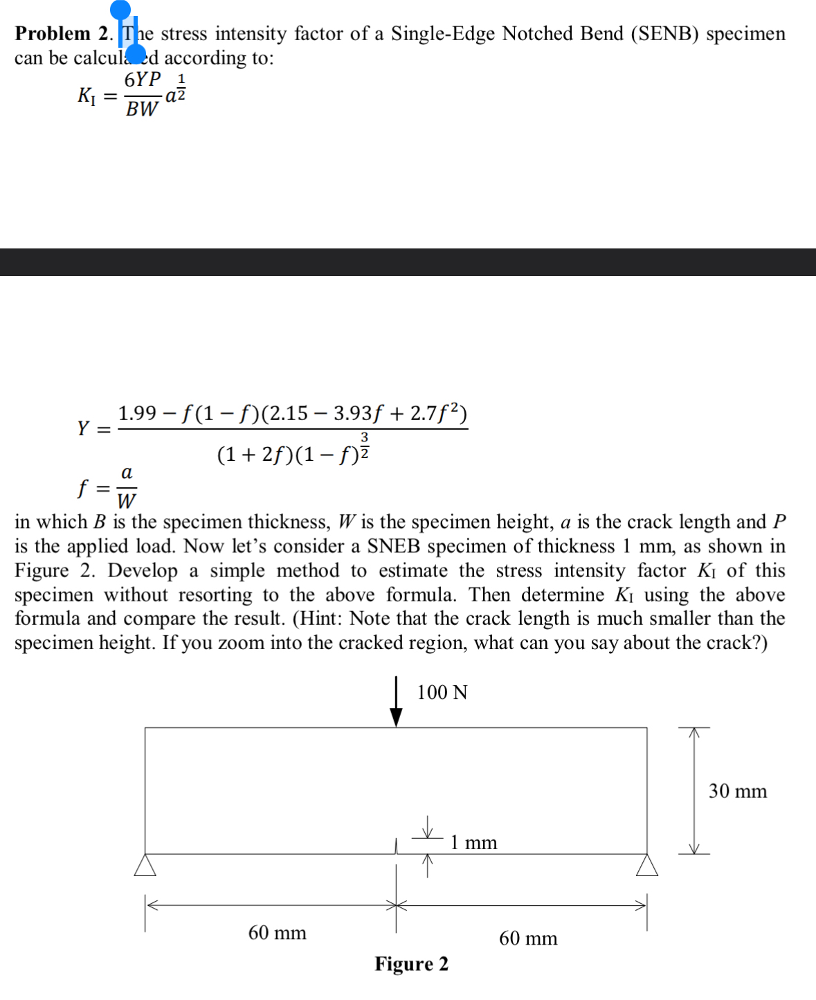 Solved Problem 2. ﻿The stress intensity factor of a | Chegg.com