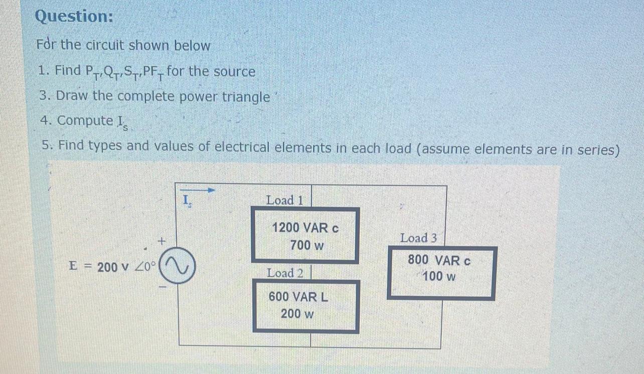 Solved Question:For the circuit shown belowFind PT,QT,ST,PFT | Chegg.com