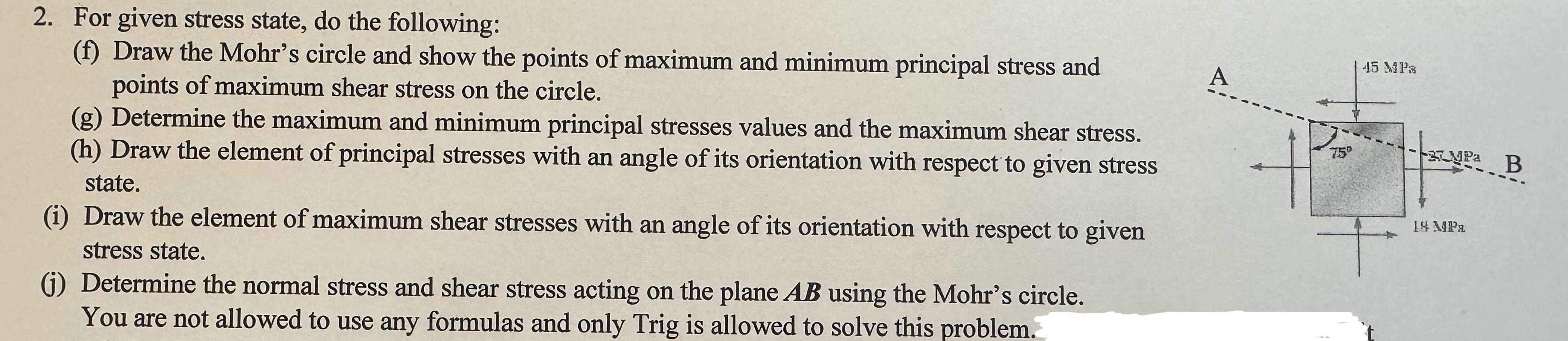 Solved For given stress state, do the following:(f) ﻿Draw | Chegg.com