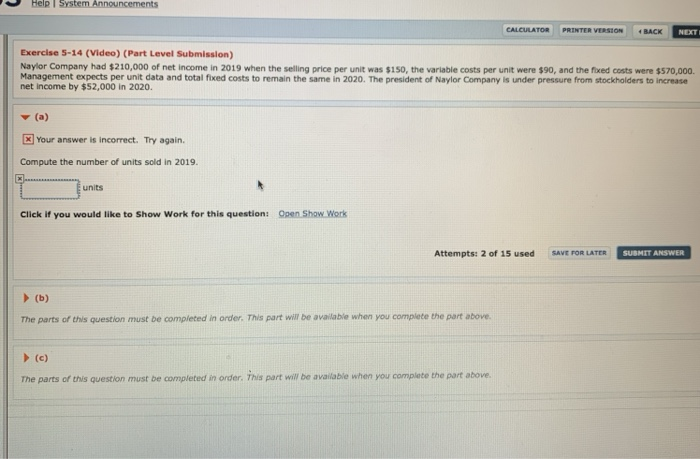 Solved Help System Announcements CALCULATOR PRINTER VERSION | Chegg.com