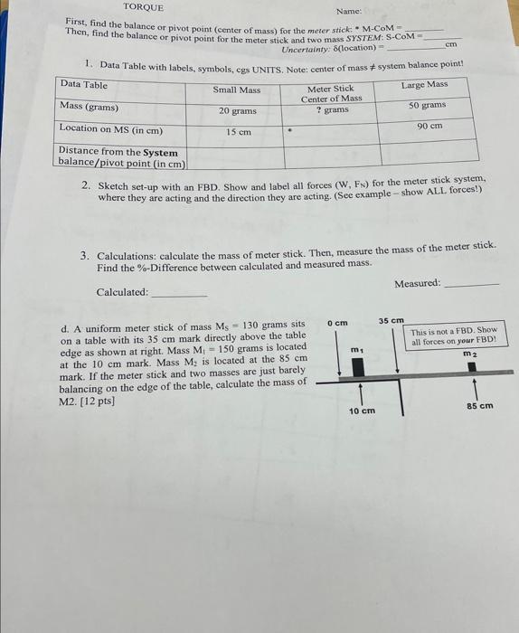 Solved First, find the balance or pivot point (center of | Chegg.com