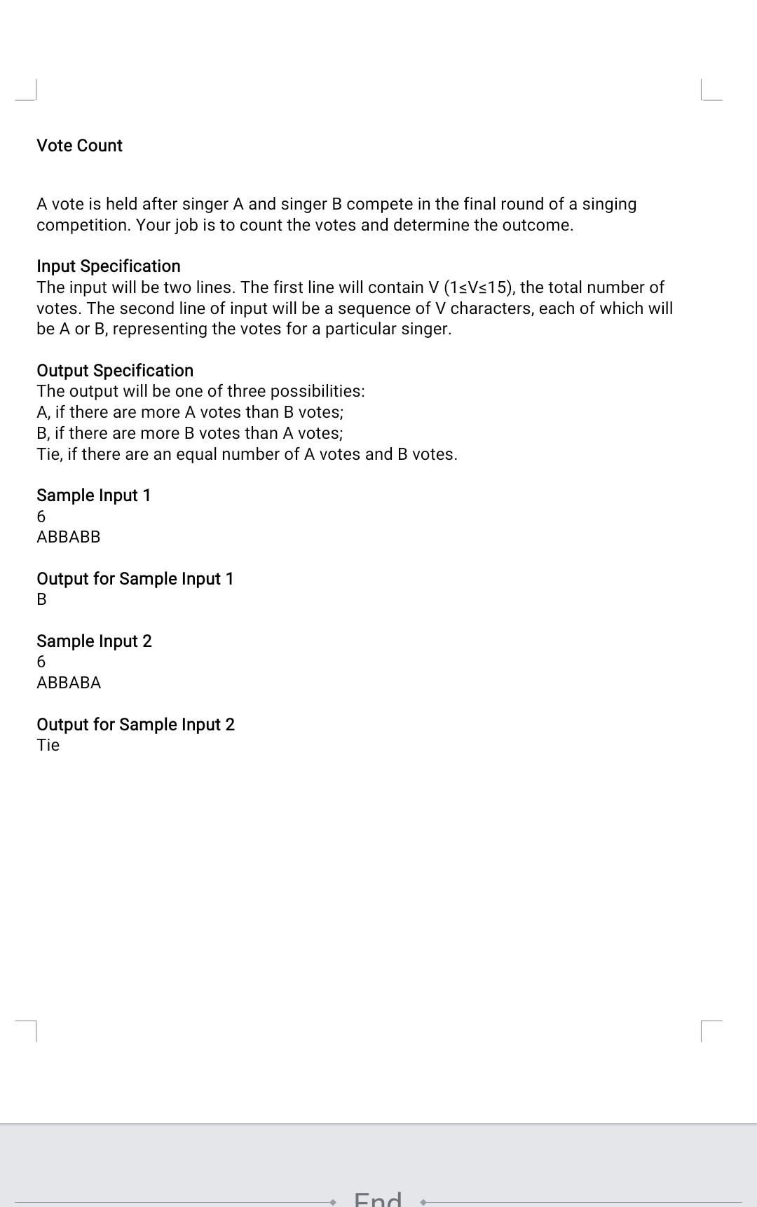 Solved Vote Count A vote is held after singer A and singer B | Chegg.com