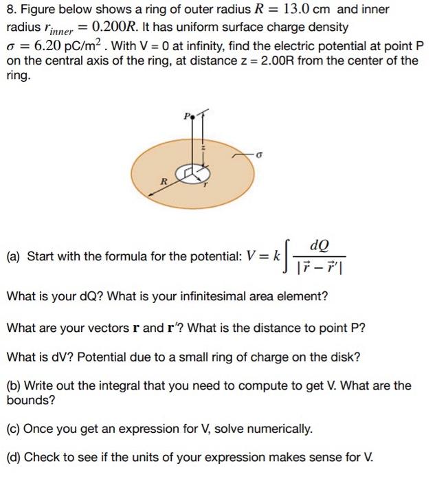 8. Figure below shows a ring of outer radius R=13.0 | Chegg.com