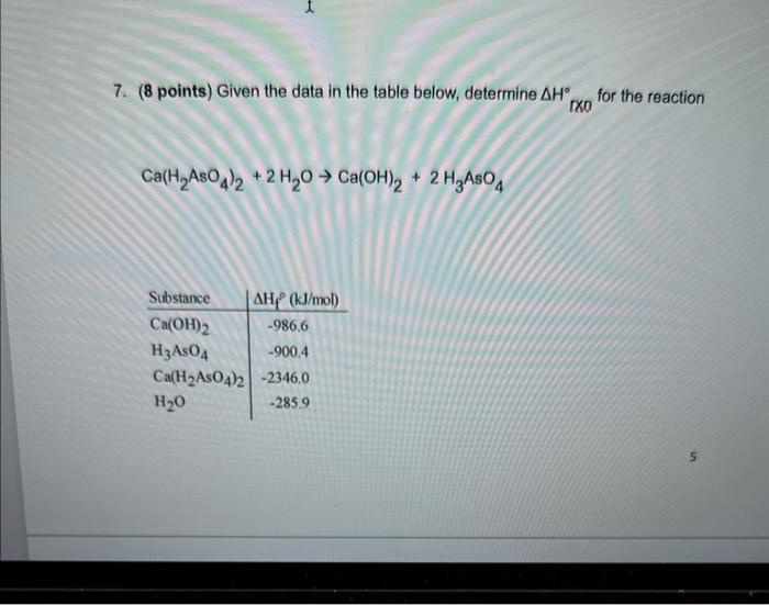 Solved 7. (8 points) Given the data in the table below, | Chegg.com