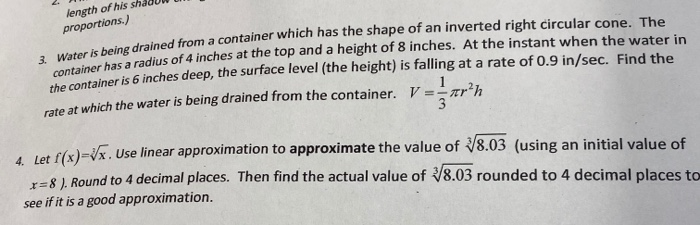 Solved length of his shadow proportions.) 3. Water is being | Chegg.com