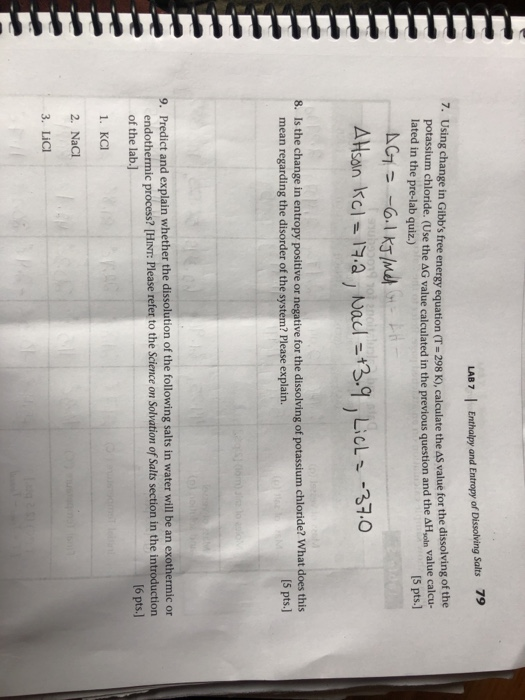 Solved LAB7 Enthalpy and Entropy of Dissolving Salts 79 1. | Chegg.com