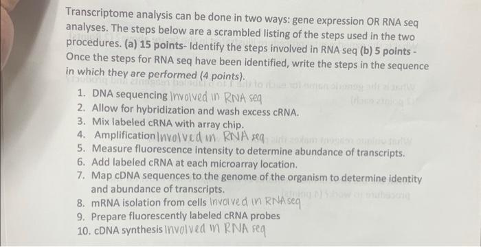 Solved Transcriptome analysis can be done in two ways: gene | Chegg.com