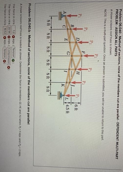 Solved Problem 06.040 - Method of sections, none of the | Chegg.com