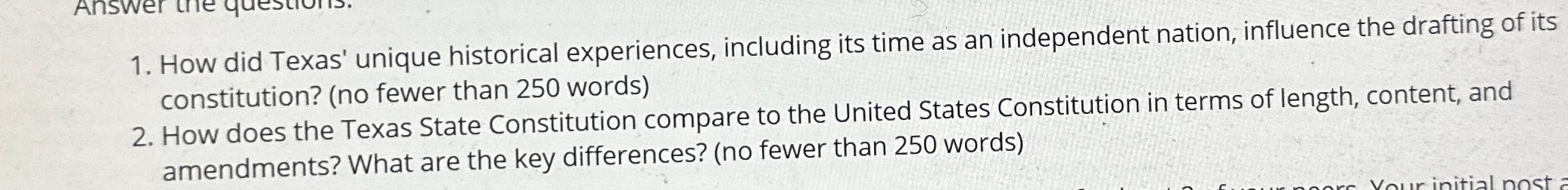 Solved How does the Texas State Constitution compare to the | Chegg.com