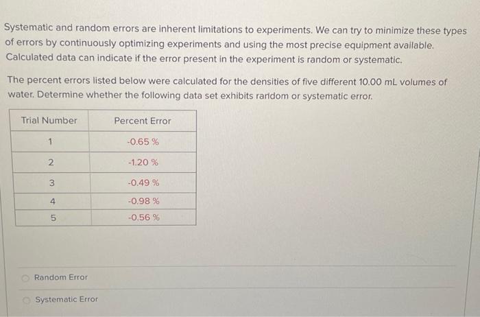 Solved Systematic And Random Errors Are Inherent Limitations 