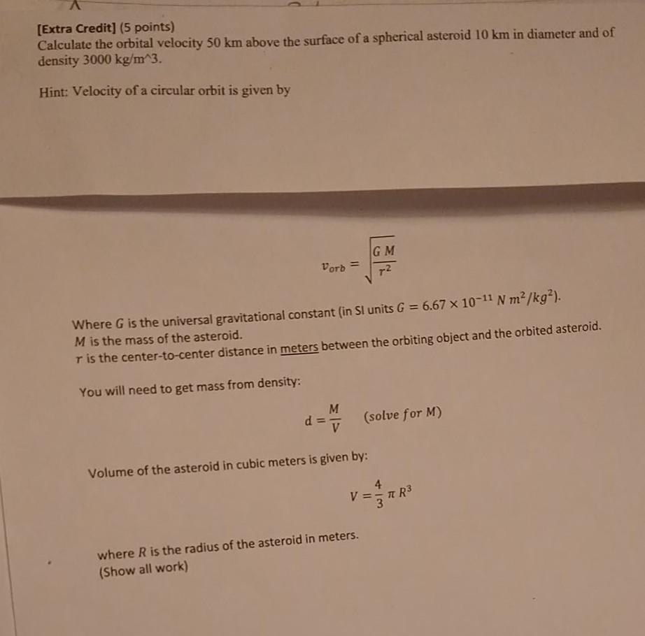 Solved [Extra Credit] (5 points) Calculate the orbital | Chegg.com