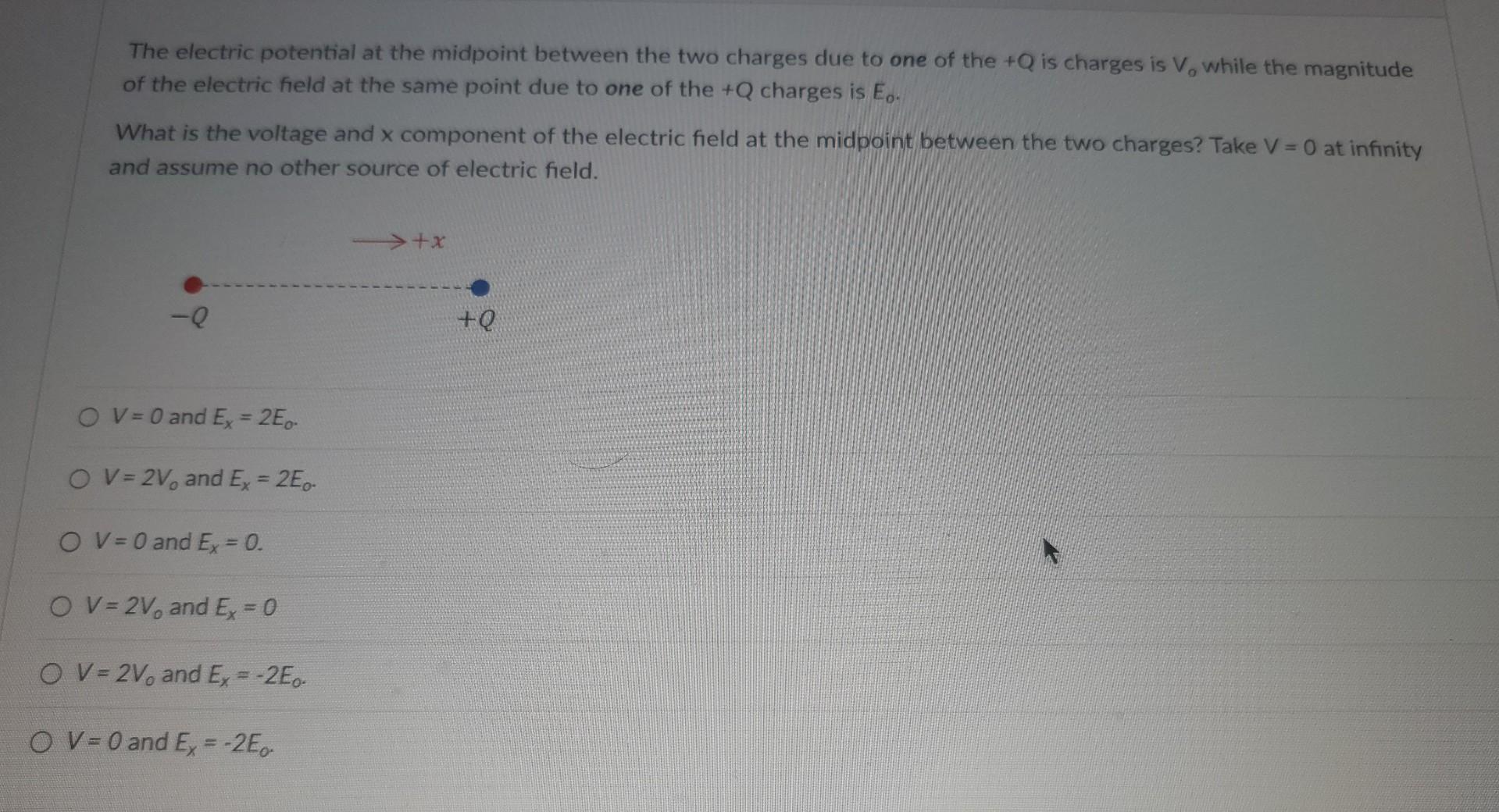 Solved The electric potential at the midpoint between the | Chegg.com
