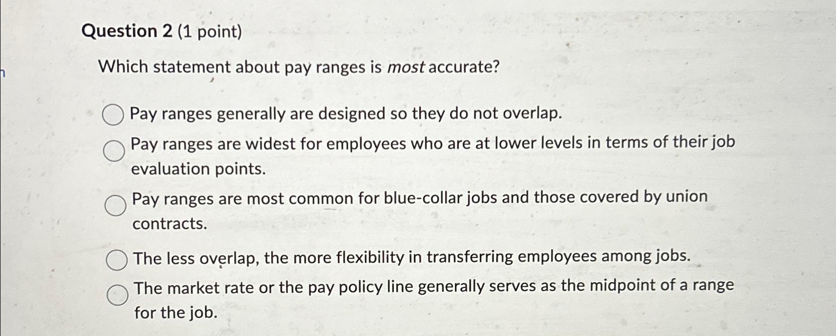 Solved Question 2 (1 ﻿point)Which statement about pay ranges | Chegg.com
