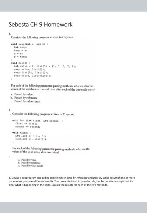 Solved Sebesta CH 9 Homework 1. Consider the following | Chegg.com