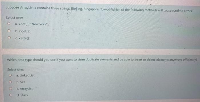 Solved Suppose ArrayList x contains three strings (Beijing, | Chegg.com Solved Suppose ArrayList x contains three strings (Beijing, | Chegg.com