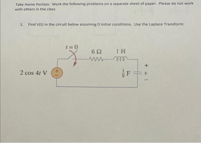 Solved Take Home Portion: Work the following problems on a | Chegg.com