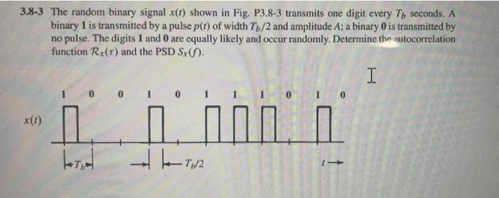 Solved 3.8-3 The random binary signal x(t) shown in Fig. | Chegg.com