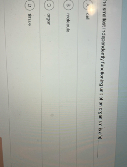 Solved he smallest independently functioning unit of an | Chegg.com