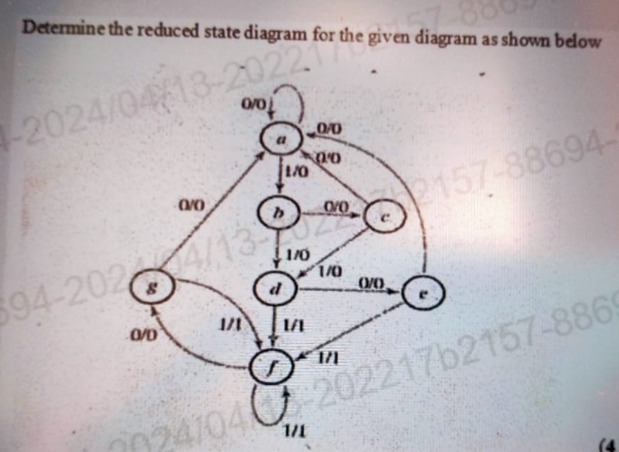 Solved Determine the reduced state diagram for the given | Chegg.com
