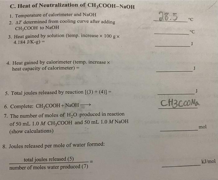 C. Heat of Neutralization of CH3COOH−NaOH 1. | Chegg.com