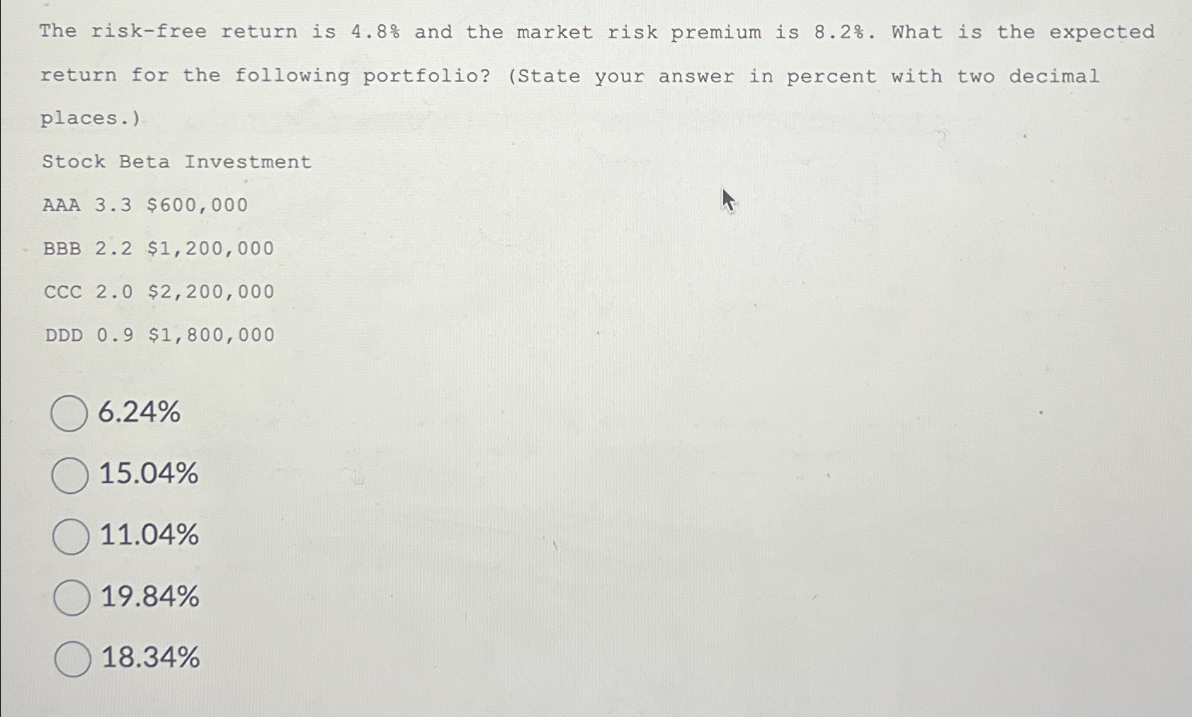 Solved The risk-free return is 4.8% ﻿and the market risk | Chegg.com