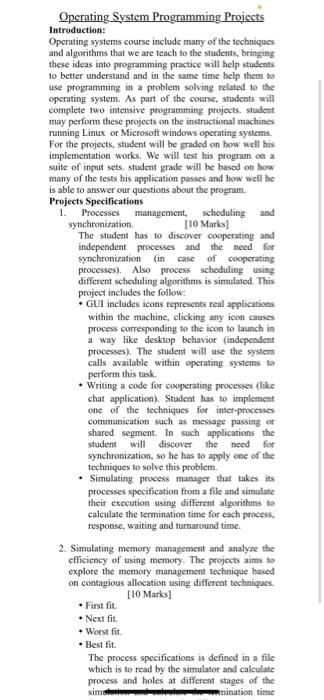 Solved Operating System Programming Projects Introduction: | Chegg.com