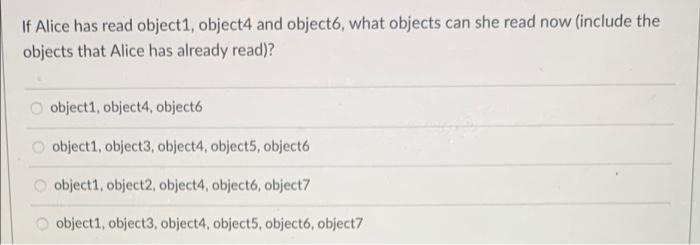 Solved If Alice has read object1, object4 and object6, what | Chegg.com