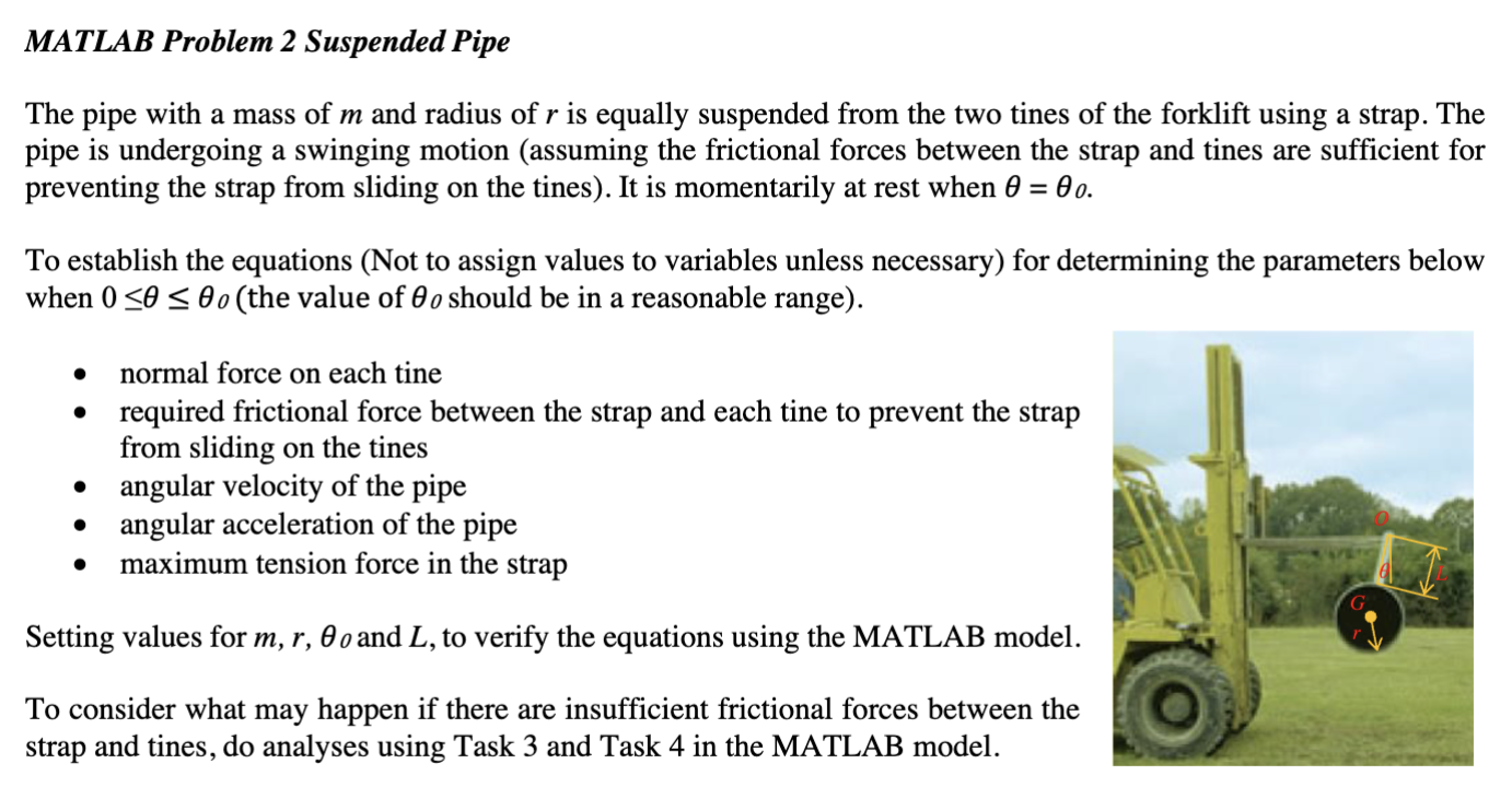 Solved MATLAB Problem 2 ﻿Suspended Pipe The pipe with a mass | Chegg.com