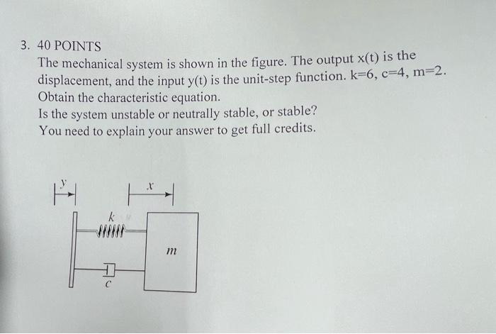 Solved 3. 40 POINTS The mechanical system is shown in the | Chegg.com