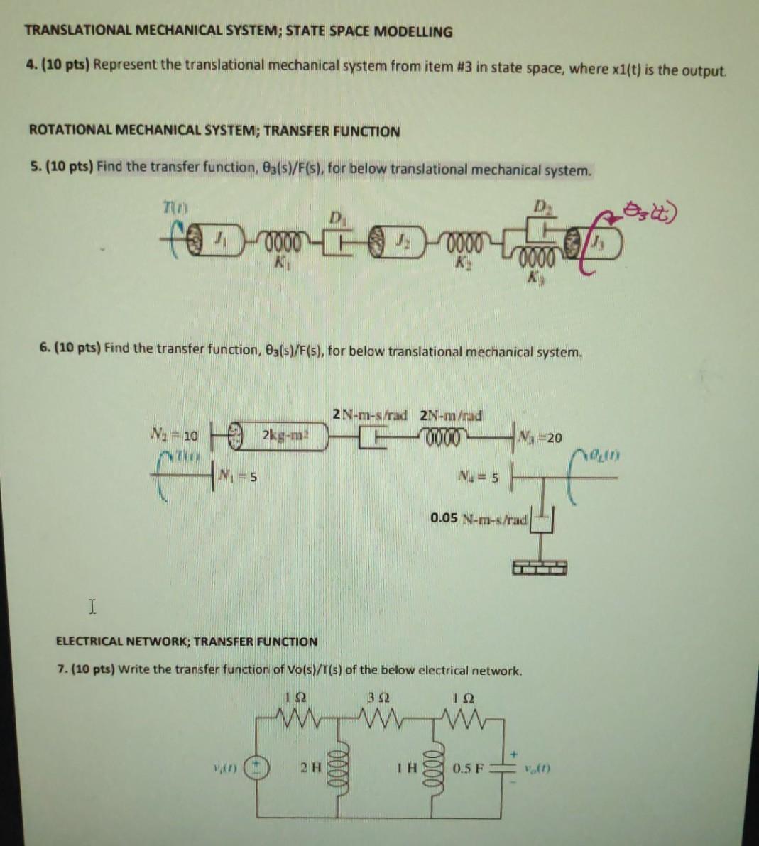 Solved TRANSLATIONAL MECHANICAL SYSTEM; TRANSFER FUNCTION 3. | Chegg.com