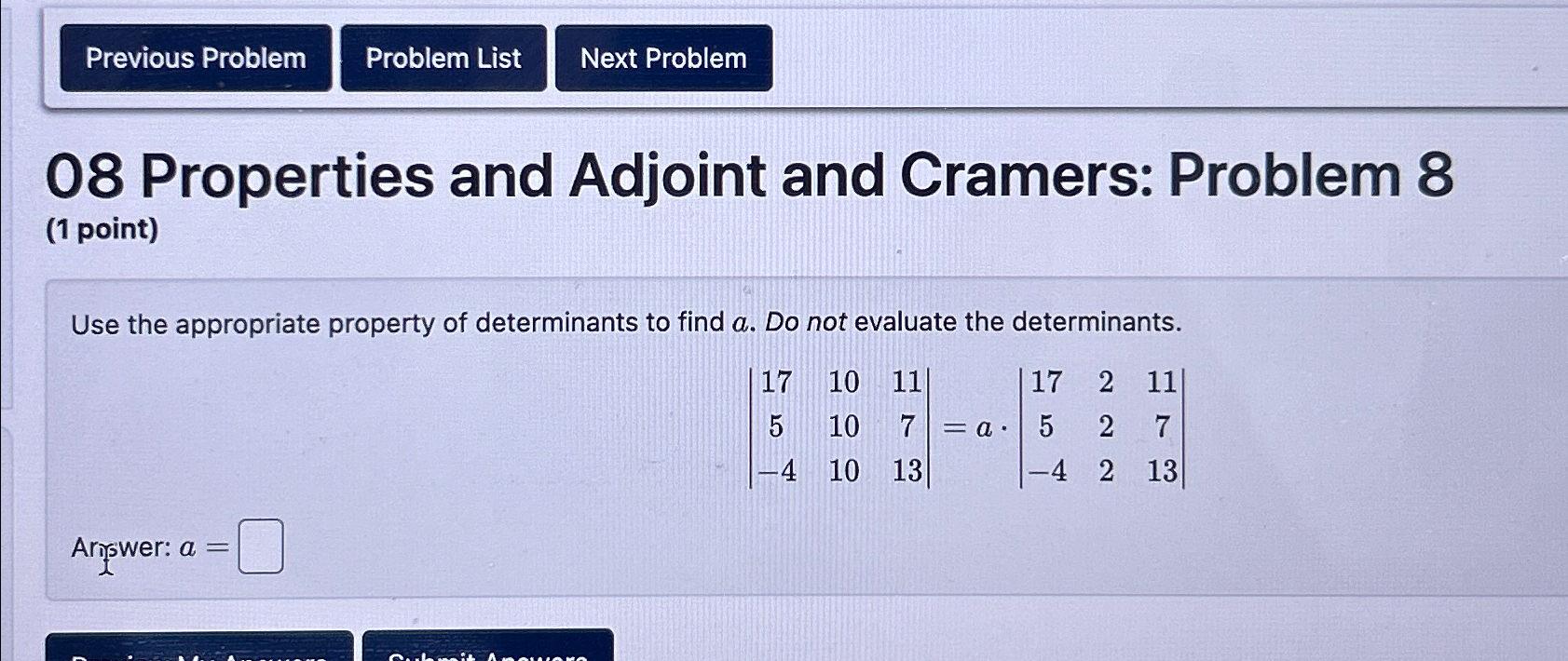 Solved 08 ﻿Properties and Adjoint and Cramers: Problem 8(1 | Chegg.com