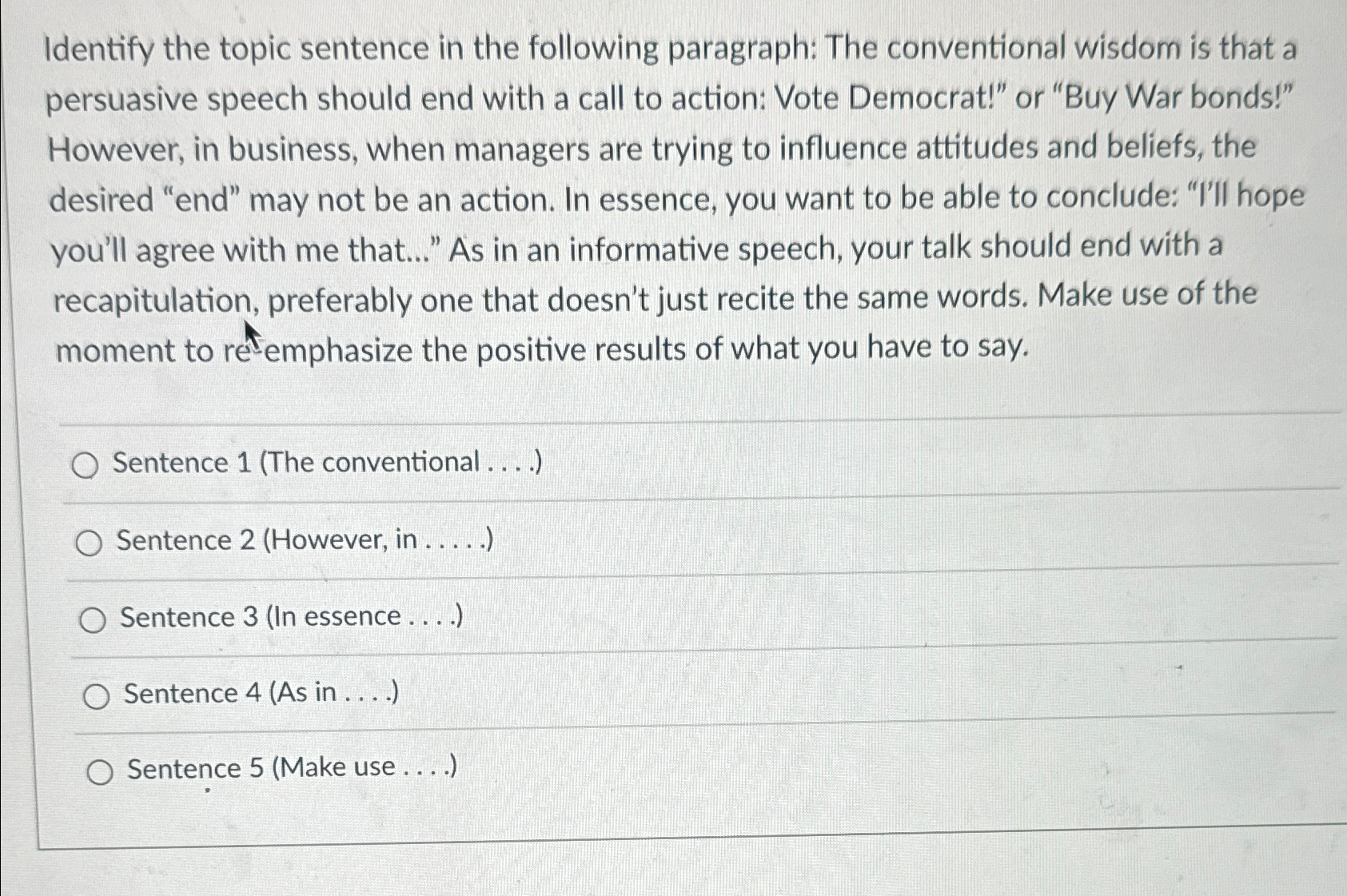 Solved Identify the topic sentence in the following | Chegg.com