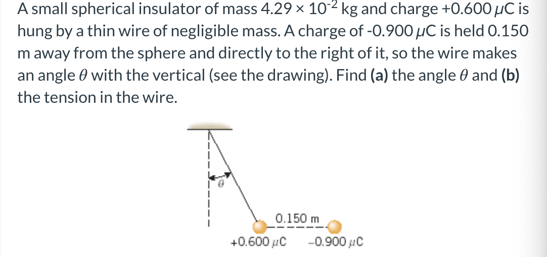Solved A small spherical insulator of mass 4.29×10-2kg ﻿and | Chegg.com