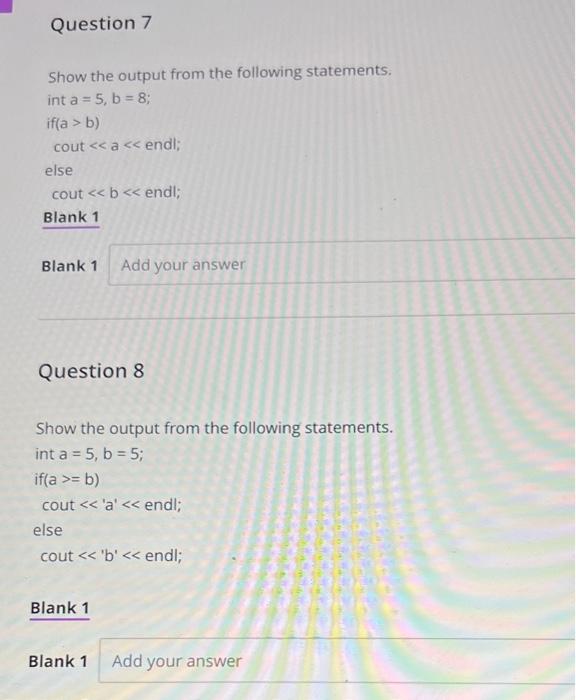 Solved Show the output from the following statements. int | Chegg.com