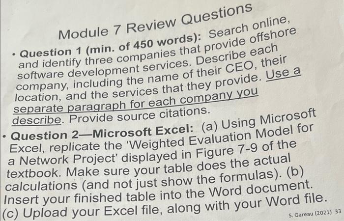 Solved Module 7 Review Questions • Question 1 (min. of 450 | Chegg.com