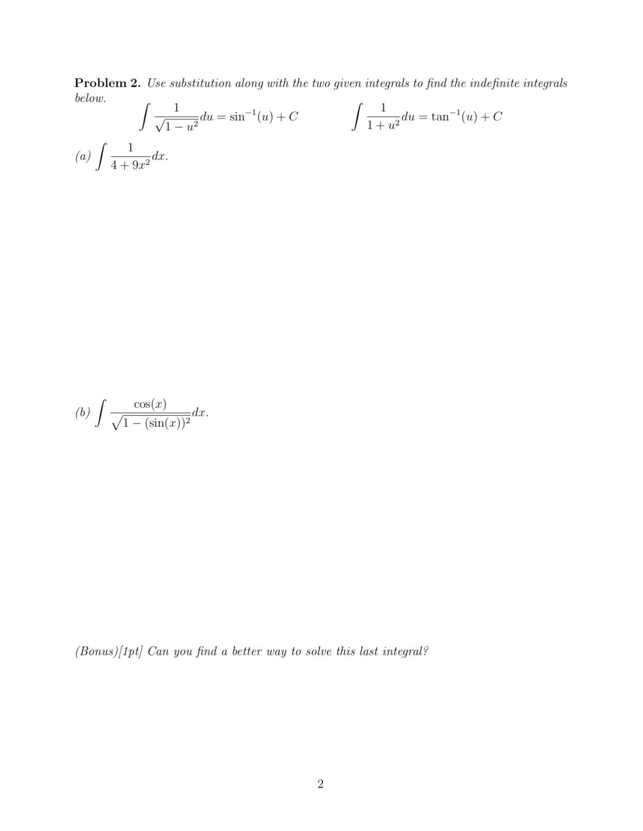 Solved Problem 2. ﻿Use substitution along with the two given | Chegg.com
