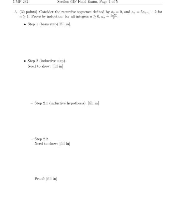 Solved Consider the recursive sequence defined by a0 = 0, | Chegg.com
