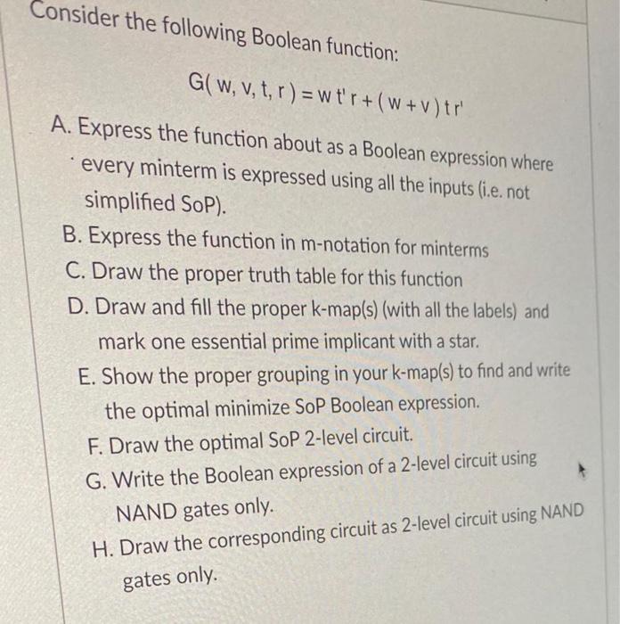 Solved Consider the following Boolean function: | Chegg.com