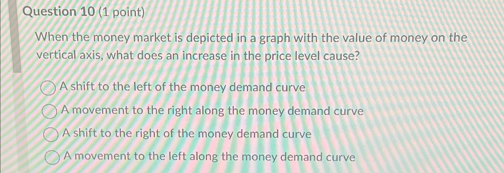 Solved Question 10 (1 ﻿point)When the money market is | Chegg.com