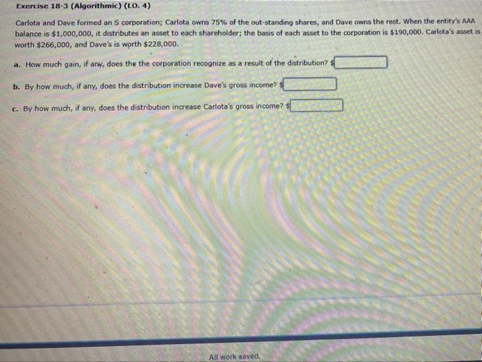Solved Exercise 18-3 (Algorithmic) (LO. 4) Carlota and Dave | Chegg.com