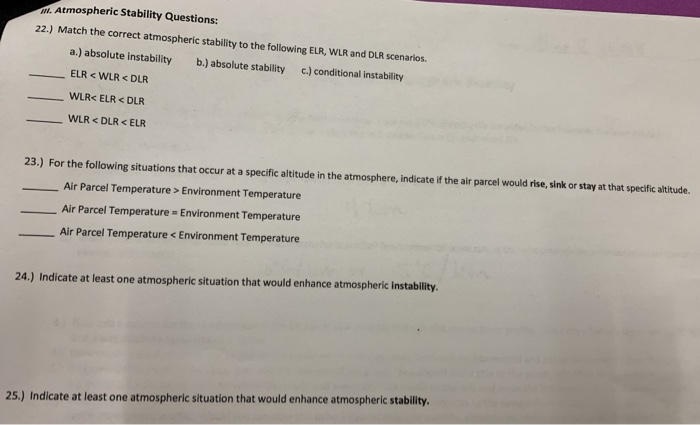 Solved ml. Atmospheric Stability Questions: 22.) Match the | Chegg.com
