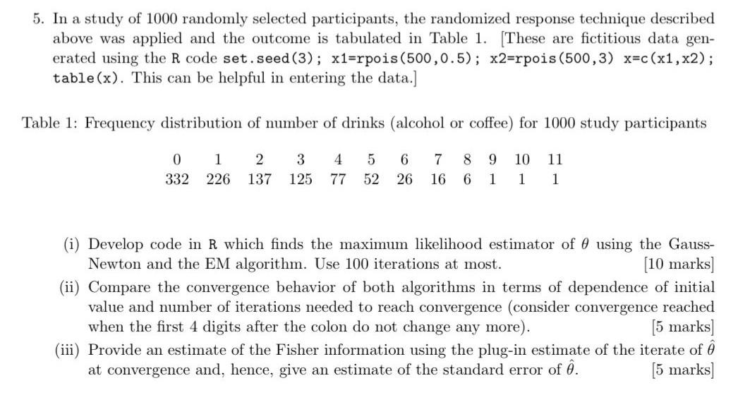 5. In a study of 1000 randomly selected participants, | Chegg.com