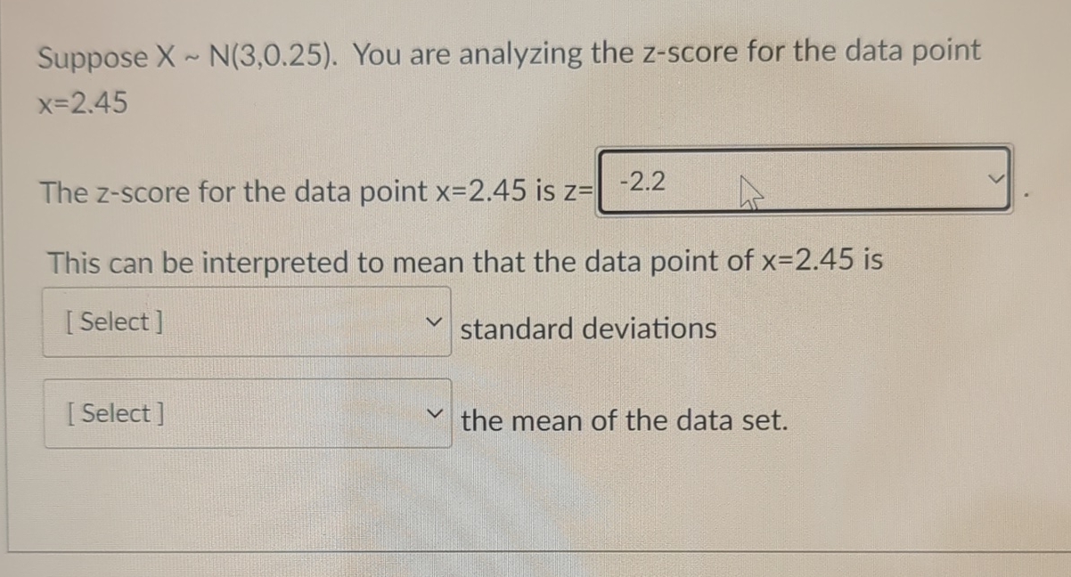 Solved Suppose x∼N(3,0.25). ﻿You are analyzing the z-score | Chegg.com