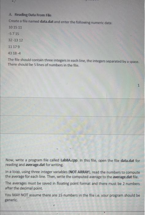 Solved A. Reading Data From File Create a file named | Chegg.com