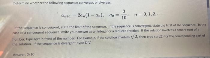 Solved Determine whether the following sequence converges or | Chegg.com