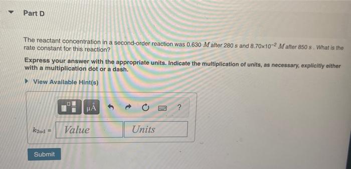 What was the initial reactant concentration for the | Chegg.com