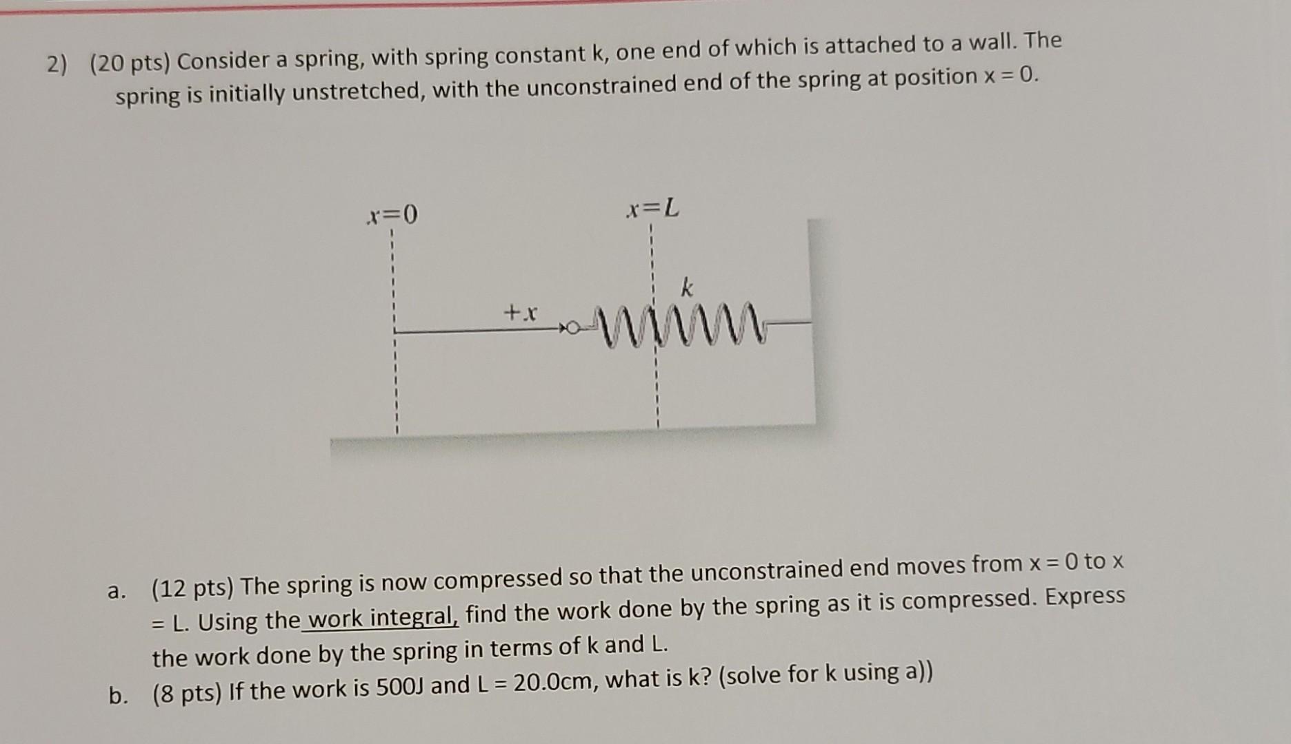 Solved 2) (20 pts) Consider a spring, with spring constant | Chegg.com