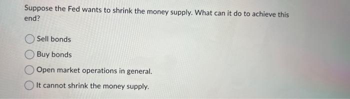 Solved Suppose the Fed wants to shrink the money supply. | Chegg.com