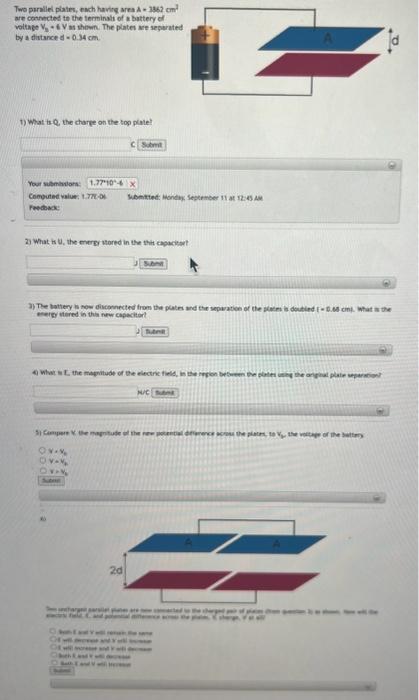 Solved Two paraliel plaim, each having area A+3862 cm are | Chegg.com